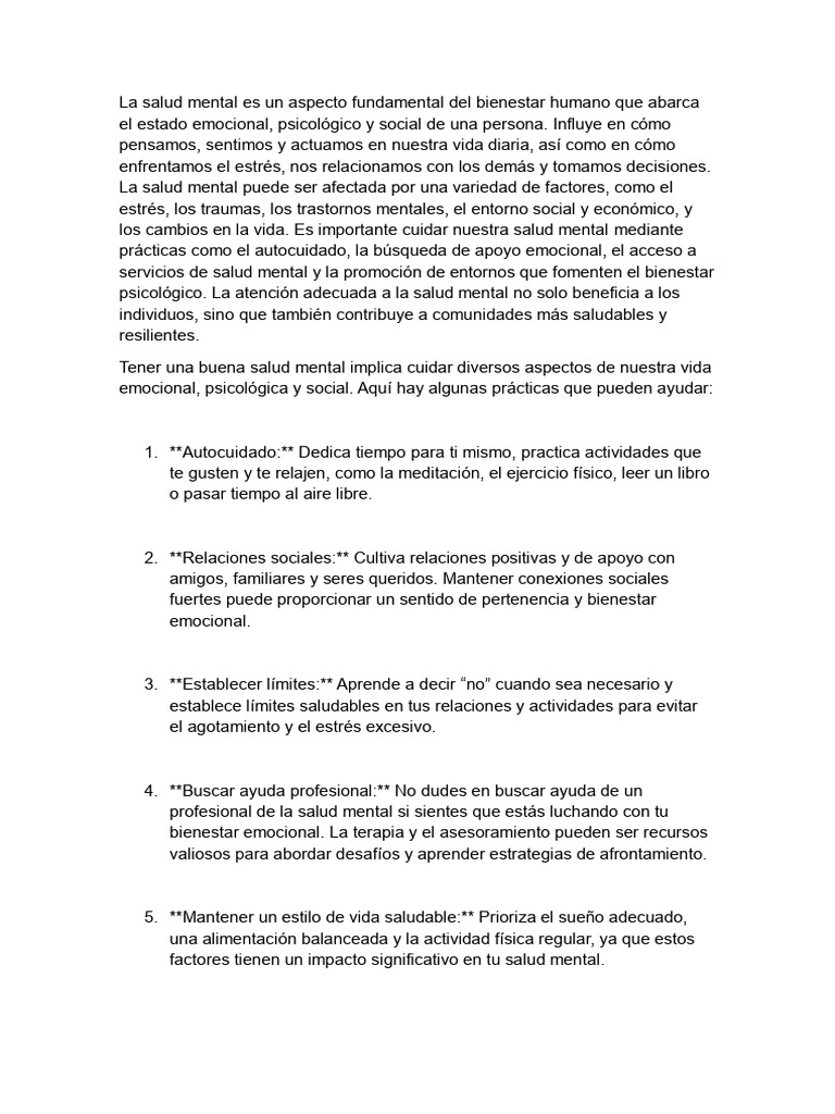 Claves para Mantener la Salud Mental | PDF | Salud mental | Estrés ...