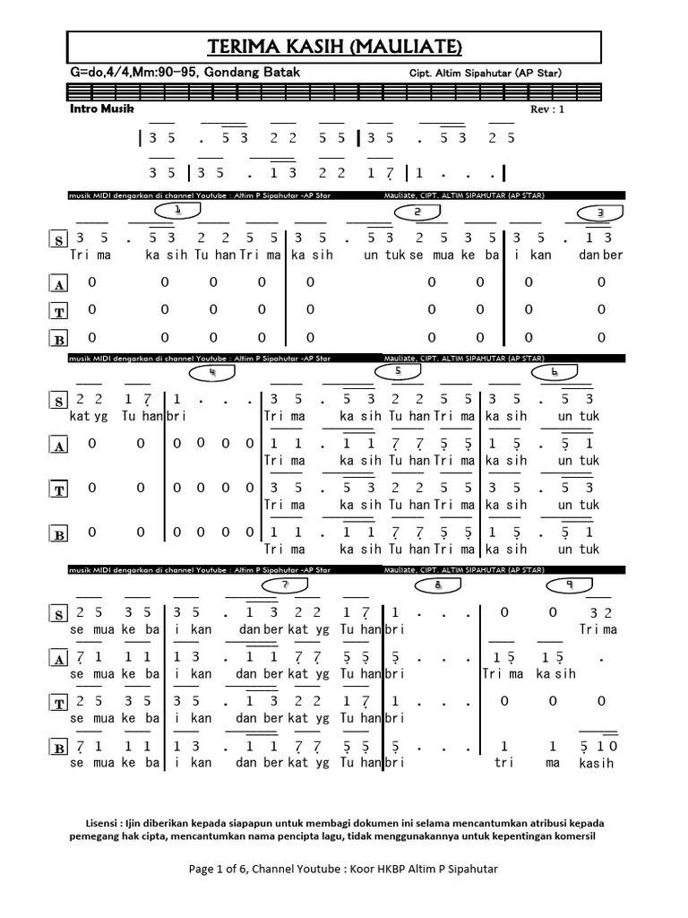 Partitur Koor Mauliate Bahasa Batak | PDF
