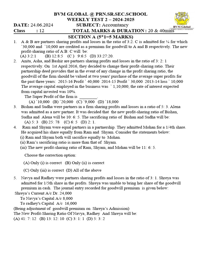 12 Acc WT 2 QP | PDF | Goodwill (Accounting) | Corporations