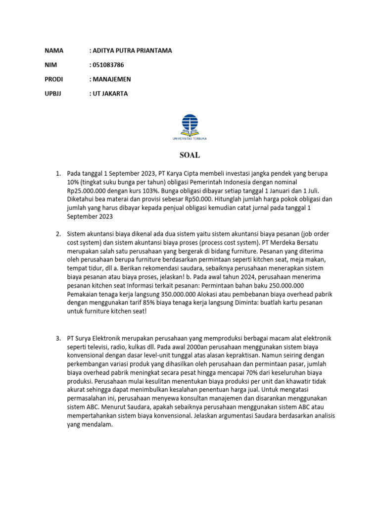 Tugas 3 051083786 Pengantar Akuntansi | PDF
