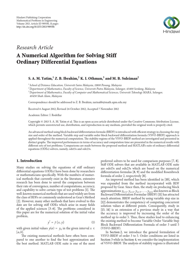 A Numerical Algorithm For Solving Stiff Ordinary Differential Equations