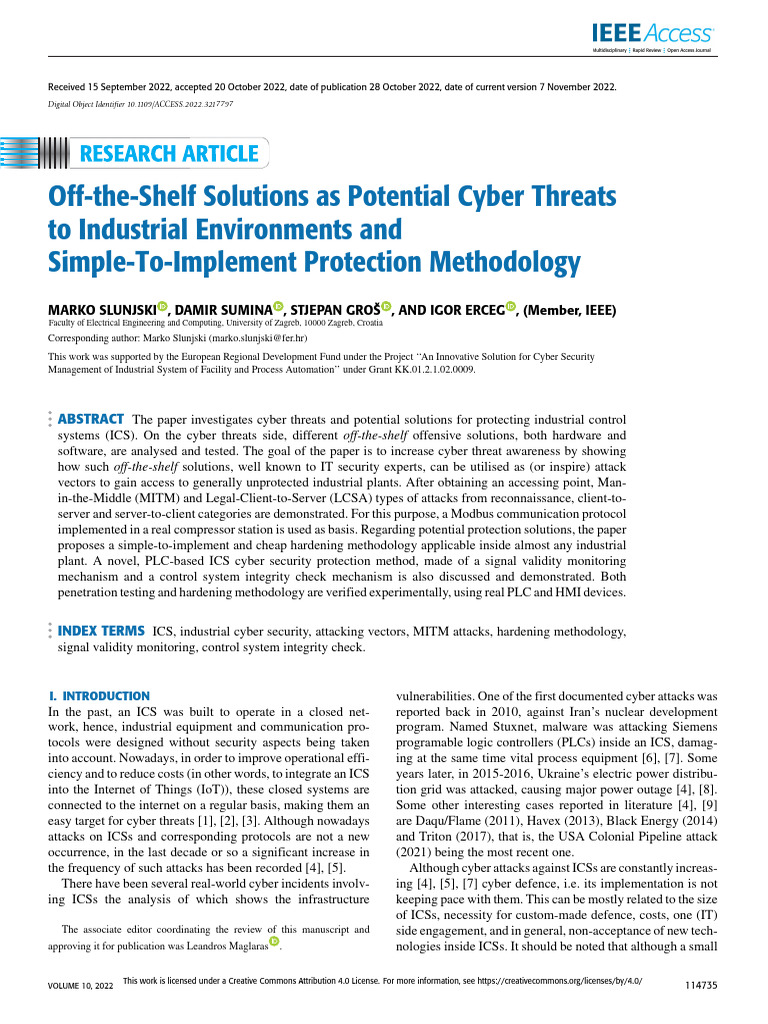 Off-the-Shelf Solutions As Potential Cyber Threats To Industrial Environments and Simple-To ...