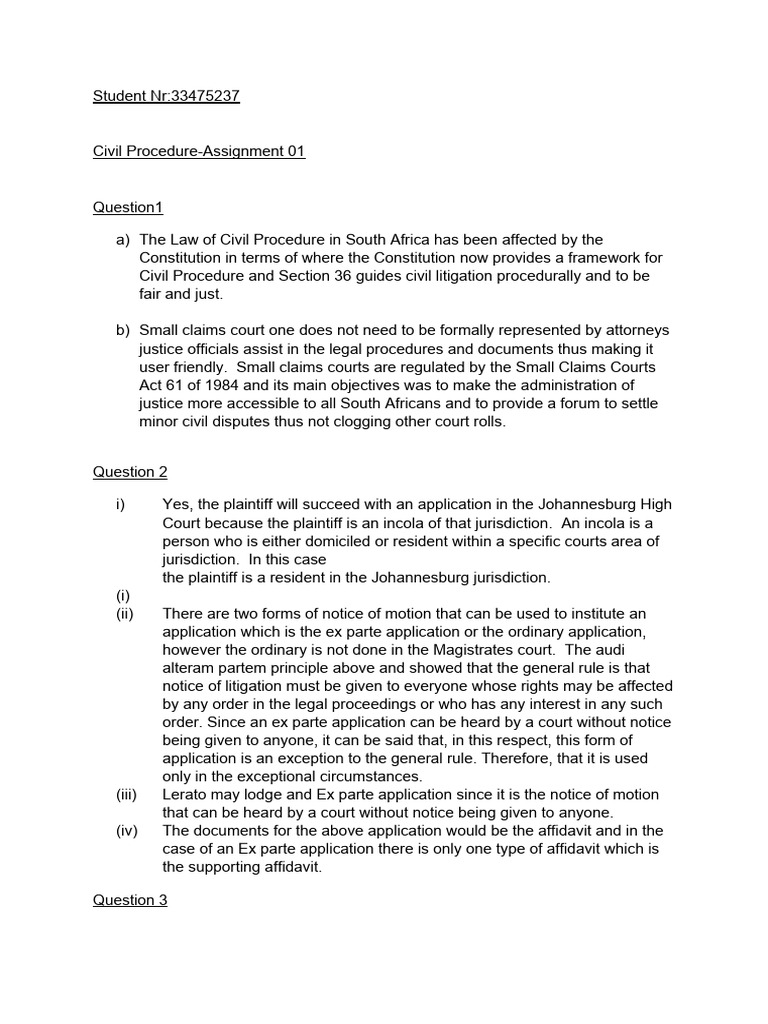 Civil Procedure 01 | PDF | Lawsuit | Private Law