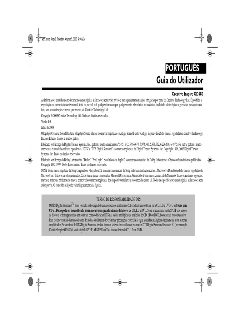 Creative Inspire GD580 Users Guide Port | PDF | Televisão digital | Som