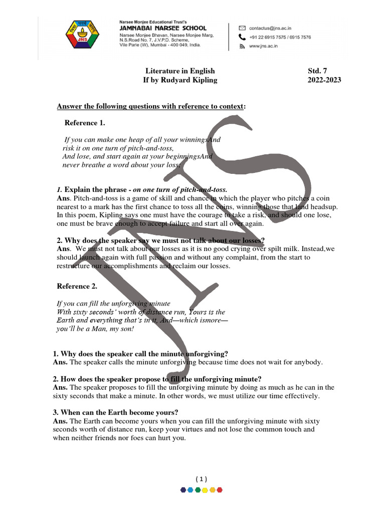 If by Rudyard Kipling -NOTES | PDF