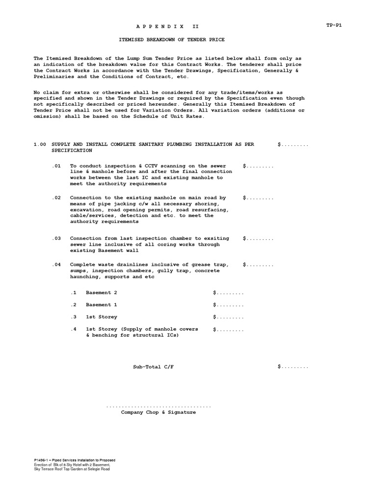 2.0 - Appendix II - Itemised Breakdown of Tender Price | PDF | Basement ...