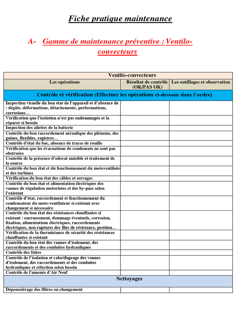 Gamme de Maintenance Préventive 11 | PDF