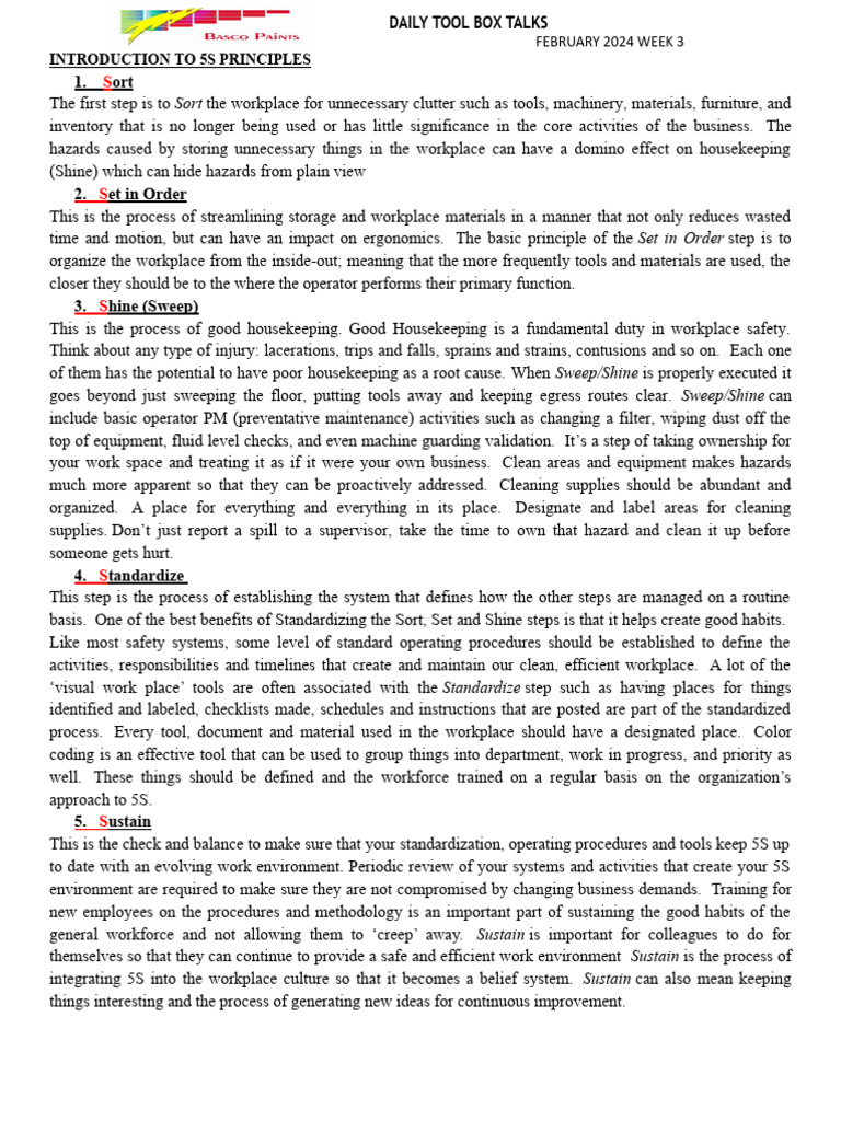 5S TBT - February 2024 Week 3 | PDF | Housekeeping | Business