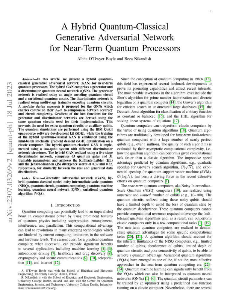 A Hybrid Quantum-Classical Generative Adversarial Network For Near-Term Quantum Processors | PDF ...