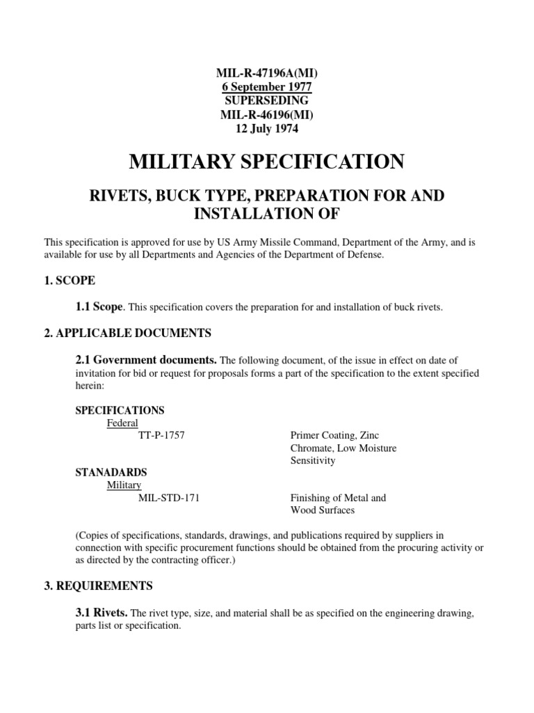 Buck Rivet Installation Specification | PDF | Rivet | Specification ...