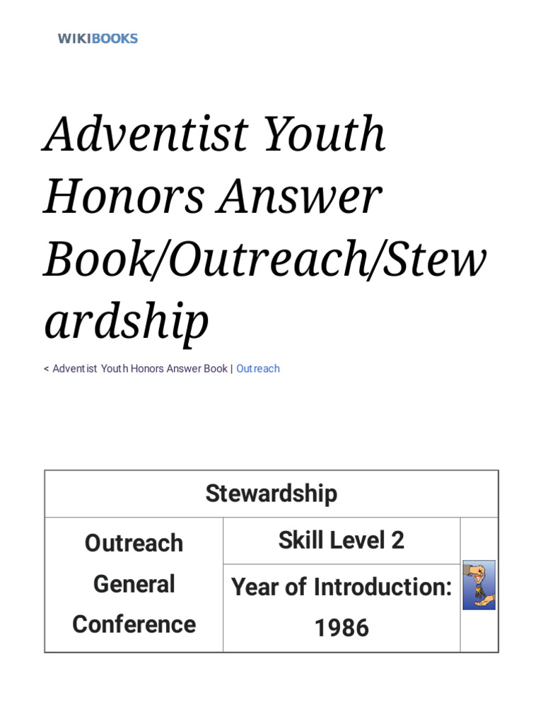 Adventist Youth Honors Answer Book - Outreach - Stewardship - Wikibooks ...