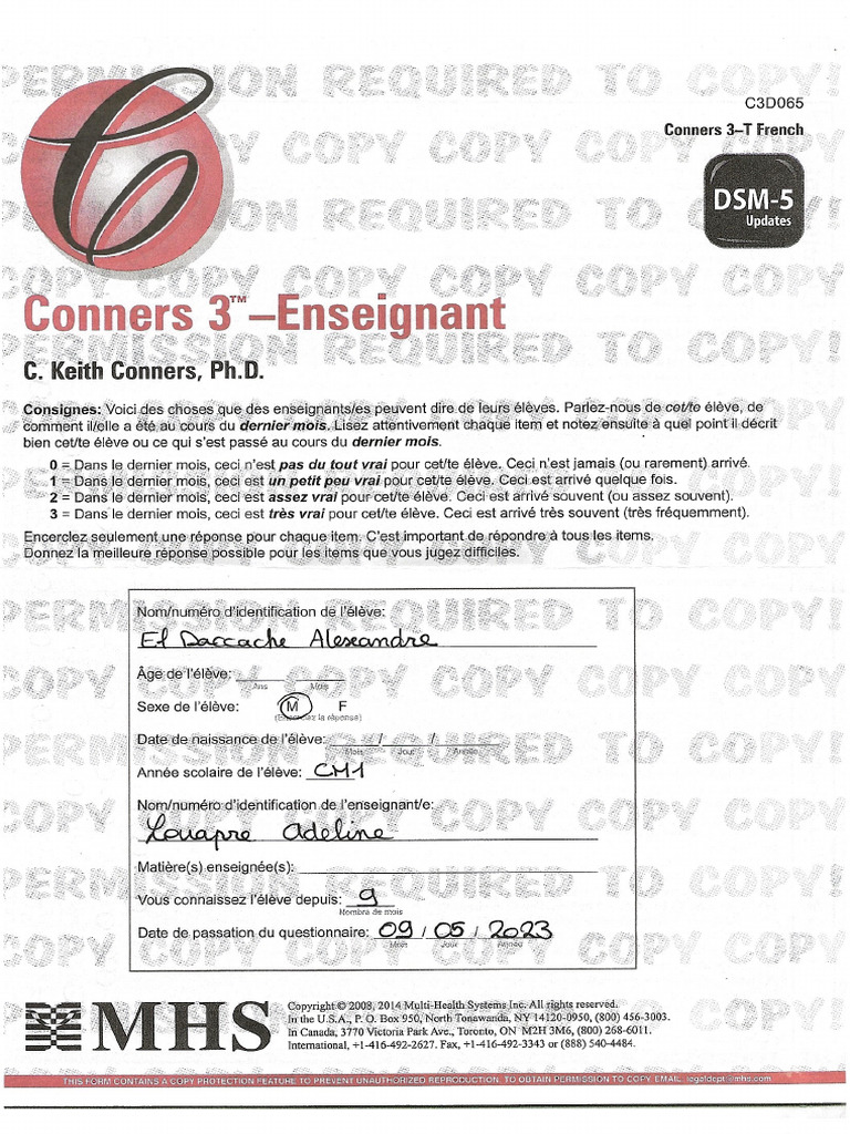 Conners 3 Enseignant | PDF