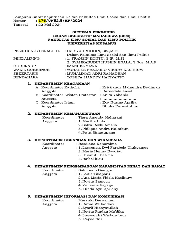 Lampiran SK Bem Tahun 2024 | PDF