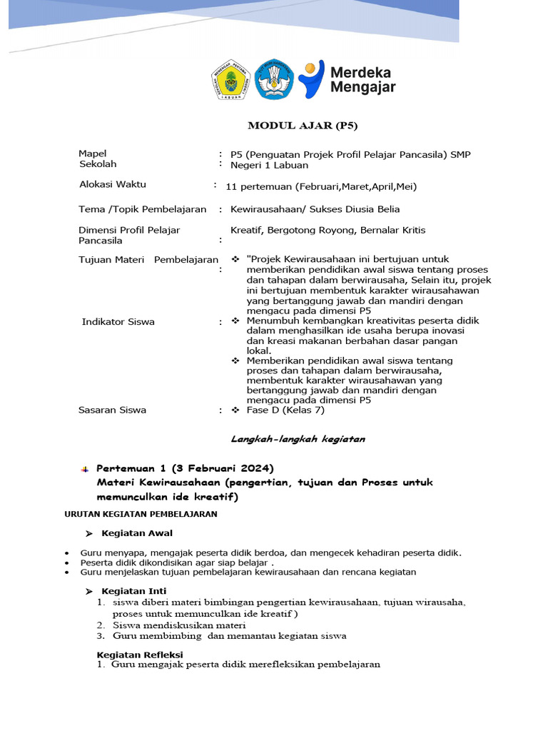 Modul Ajar P5 Bu Tia | PDF | Karier & Perkembangan