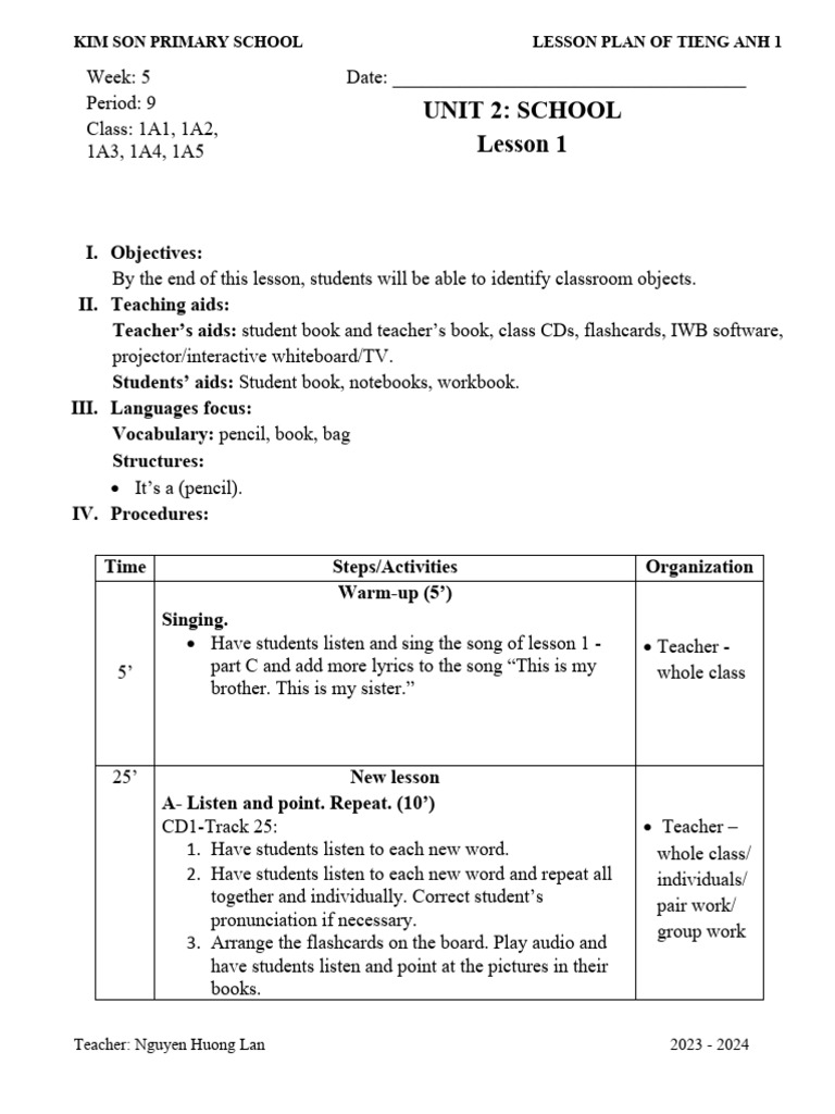 Lesson Plan ISS1 - U2L1 | Download Free PDF | Behavior Modification ...
