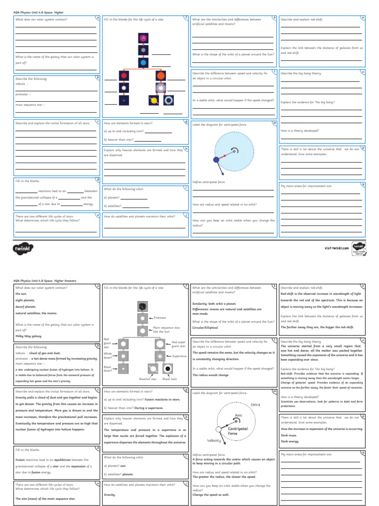 Unit 8 Space Foundation Higher Activity Mat | PDF | Stars | Orbit
