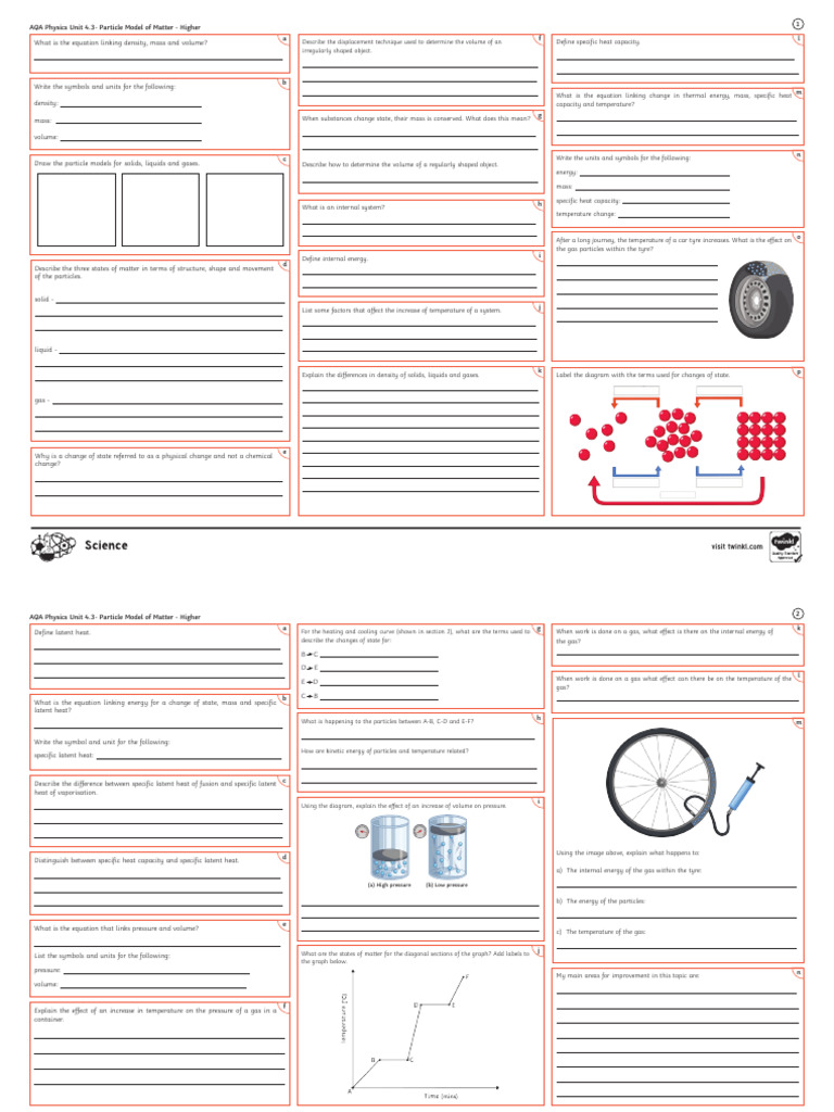 Unit 3 Particle Model of Matter Higher Revision Activity Mat | PDF ...