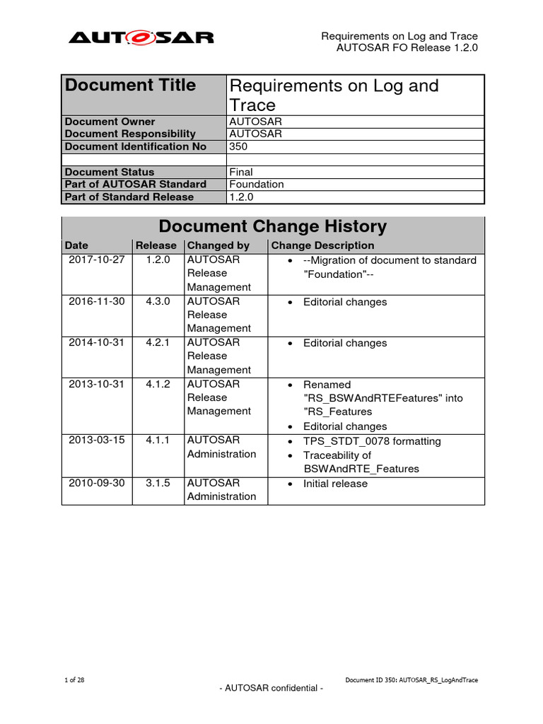 AUTOSAR RS LogAndTrace | PDF | Specification (Technical Standard) | Interface (Computing)