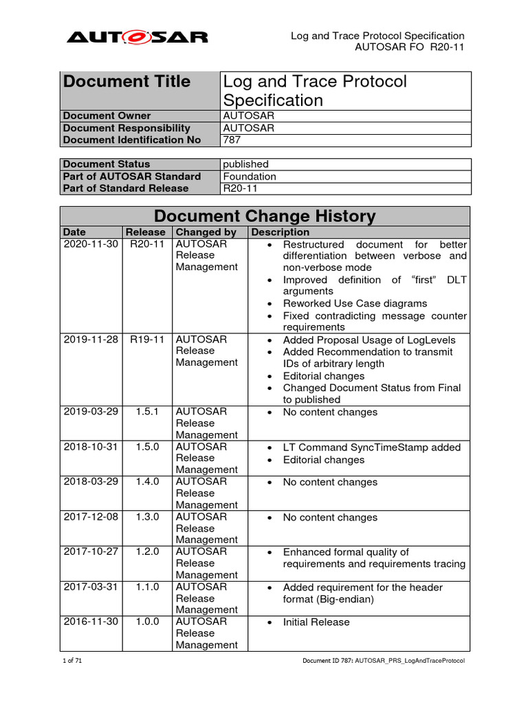 AUTOSAR_PRS_LogAndTraceProtocol | PDF | Communication | File Format
