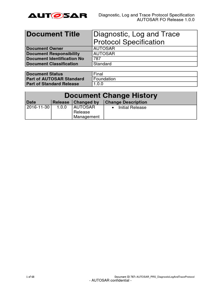 AUTOSAR PRS DiagnosticLogAndTraceProtocol | PDF | Specification (Technical Standard) | File Format