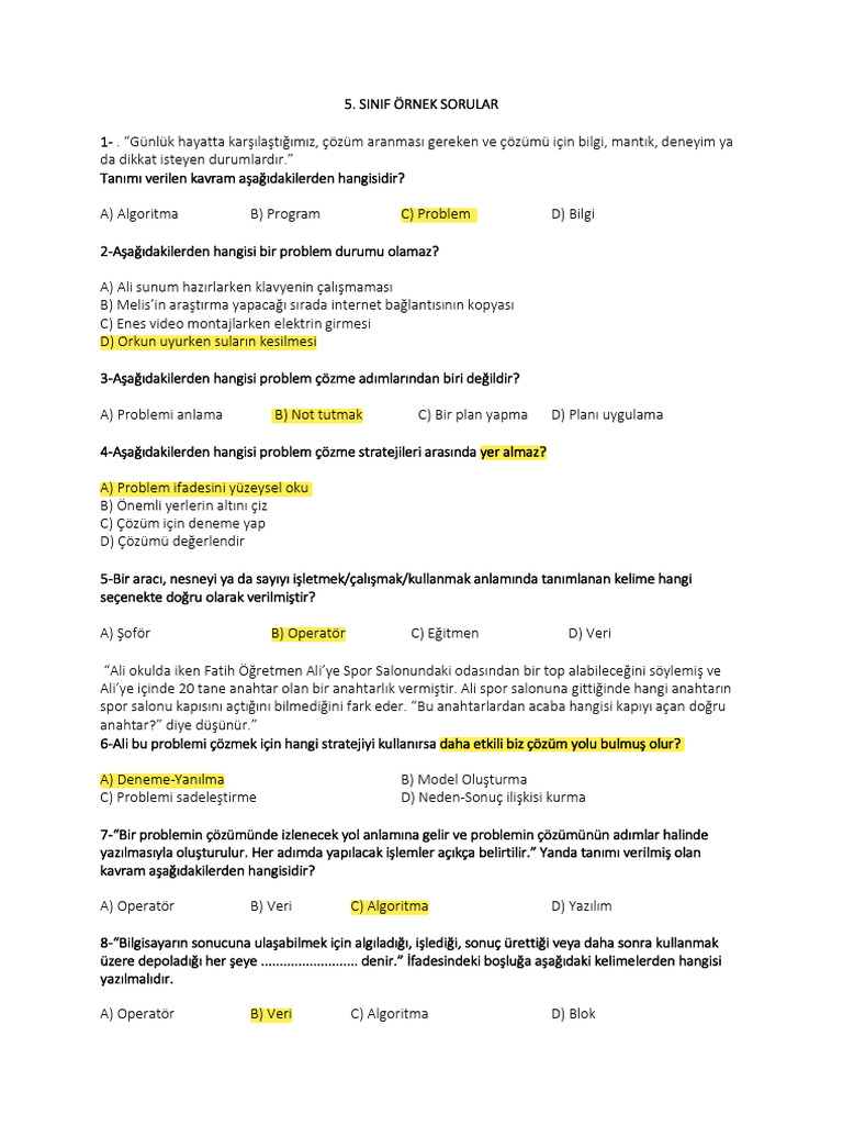 5 Ler Ornek Sorular | PDF