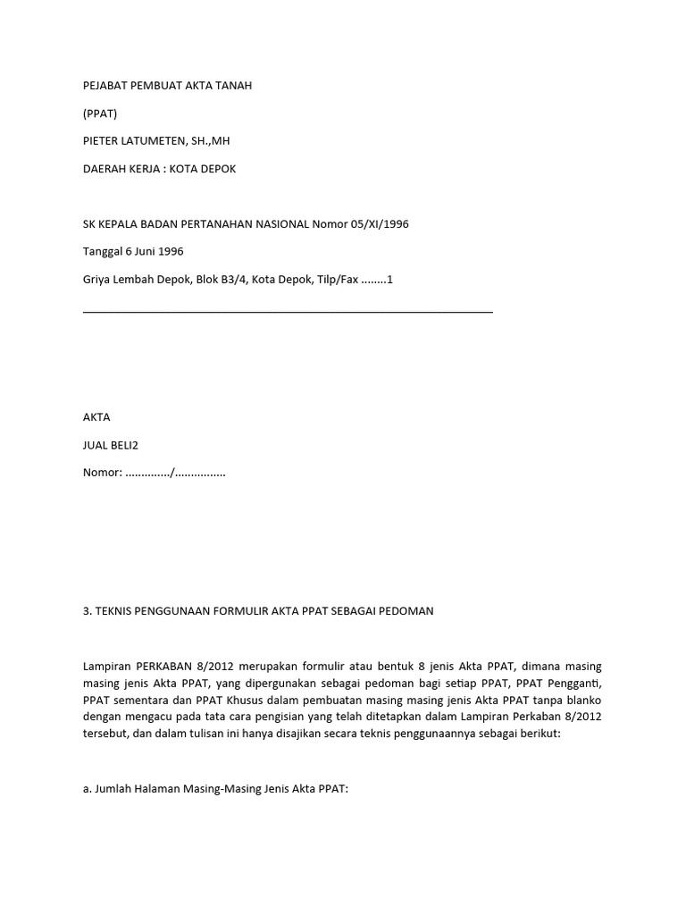 PEJABAT PEMBUAT AKTA TANAH Contoh | PDF PEJABAT PEMBUAT AKTA TANAH Contoh | PDF