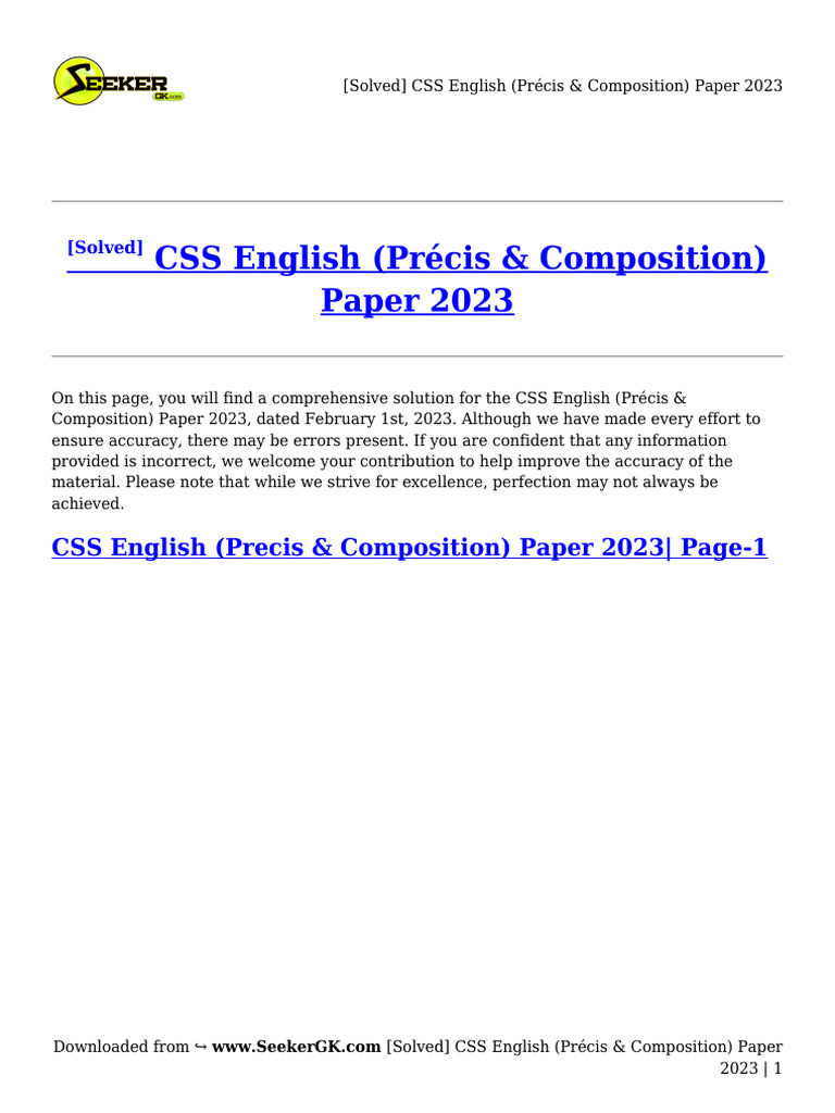 Solved - CSS 2023 Précis & Composition Paper | PDF | Consumerism | Simple Living