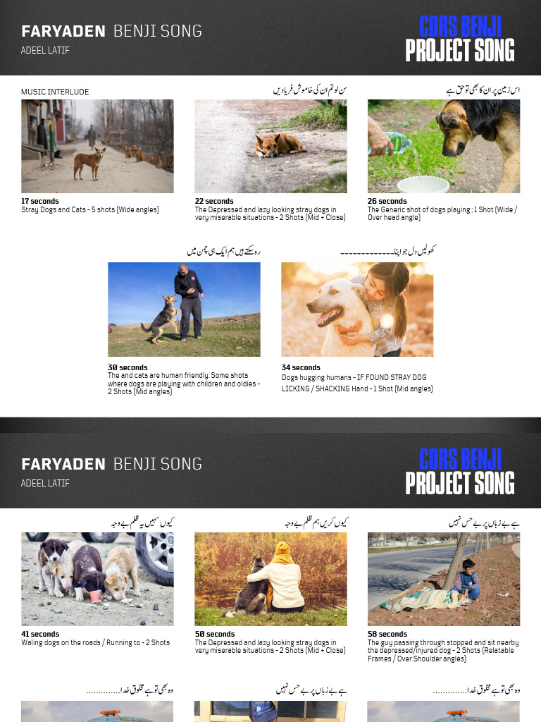 Benji Song FARYADEN Film Storyboard | PDF | Animal Rights | Animals And Humans