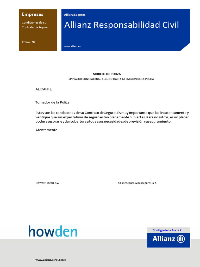 Modelo Poliza2 | Descargar gratis PDF | Póliza de seguros | Seguro