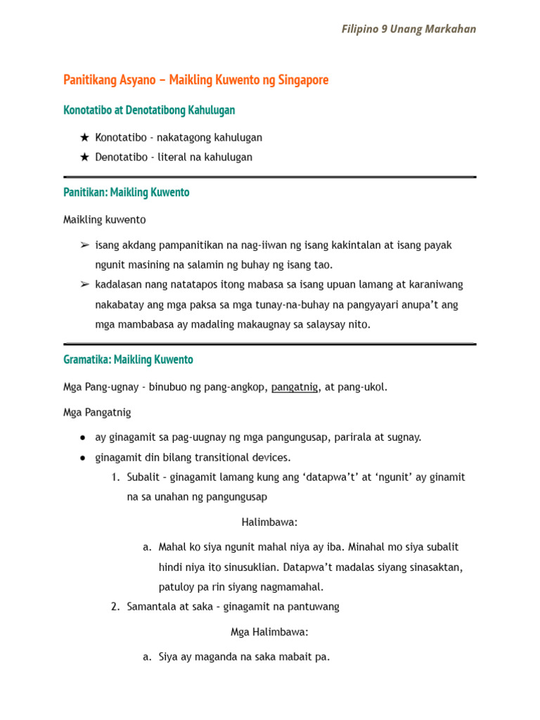 Filipino 9 Quarter 1 Notes | PDF