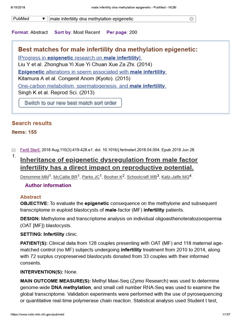Male Infertility Dna Methylation Epigenetic - PMS | Download Free PDF ...