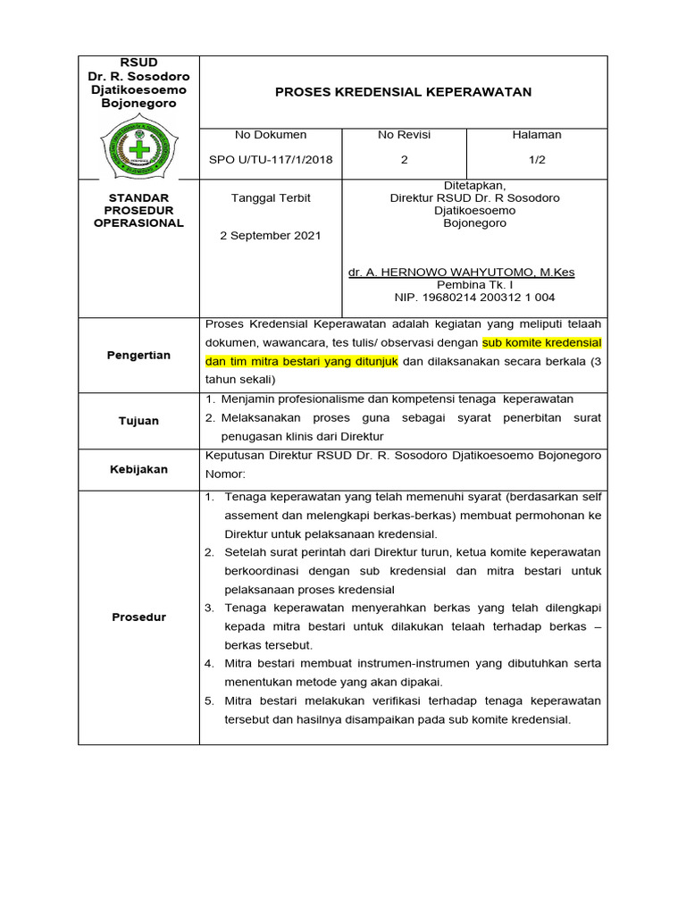 Spo Tu-117 Proses Kredensial Keperawatan 2018 | PDF