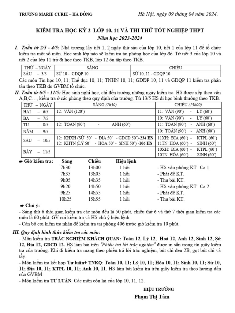 Tktra Hk2 k11,10 & Thi TH TNTHPT | PDF