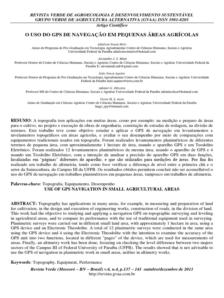 O Uso Do Gps de Navegacao em Pequenas Areas Agricolas | PDF | Sistema de Posicionamento Global ...