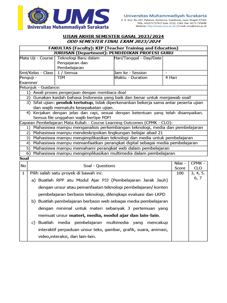 Soal UAS MK Teknologi Baru | PDF | Karier & Perkembangan | Komputer