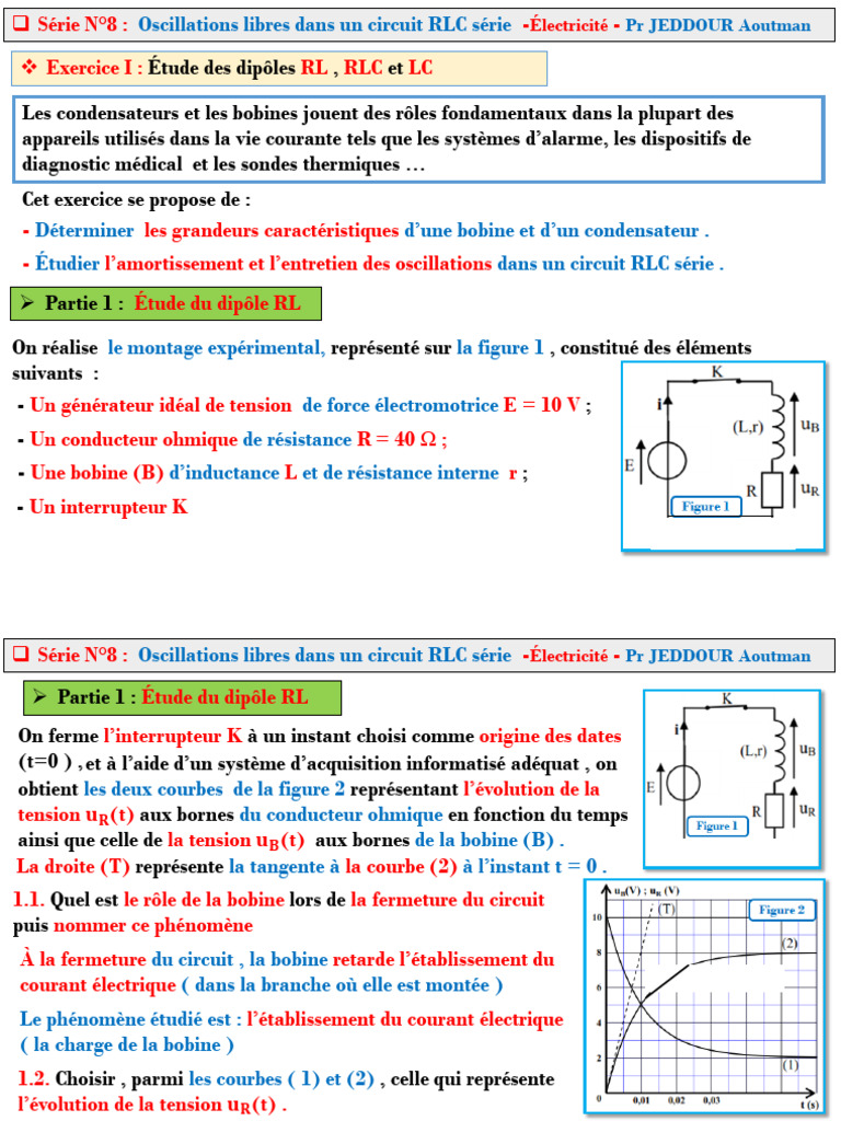 Correction de L'exercice 01 Série 08 RLC | PDF | Tension électrique ...