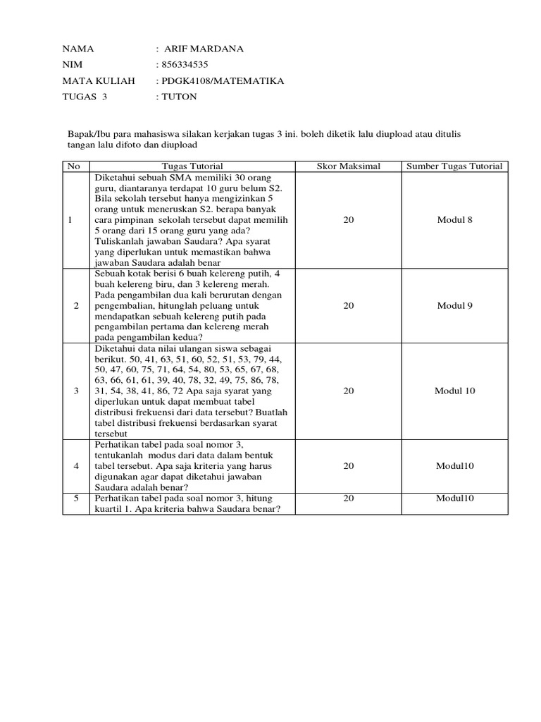 Tugas 3 Matematika | PDF