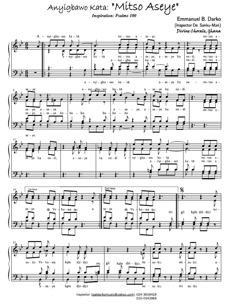 Anyigba Wokata Mitso Aseye - Emmanuel B. Darko Inspector de Sanku-Man Divine Chorale | PDF