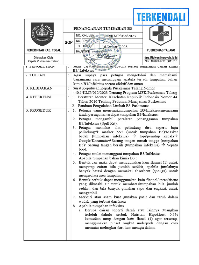 Sop Penanganan Tumpahan b3 | PDF