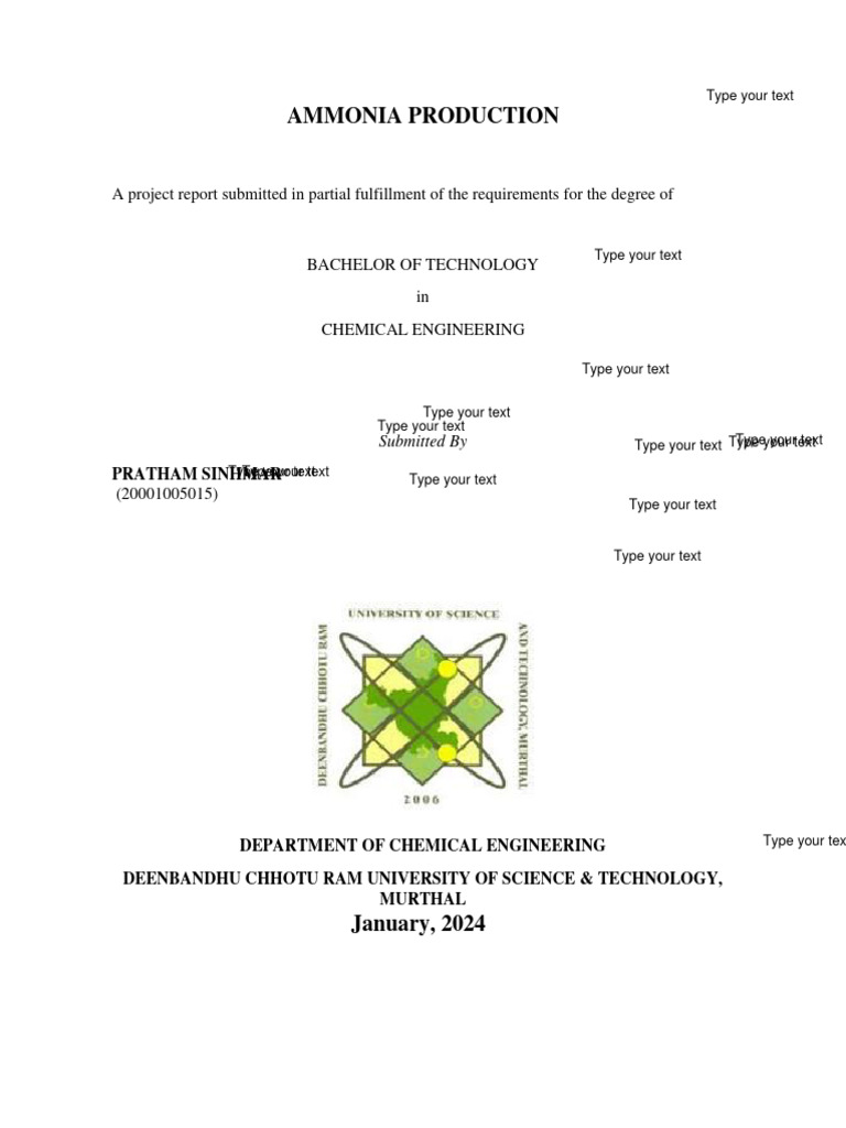 Ammonia Production B.Tech Project | PDF | Ammonia | Catalysis
