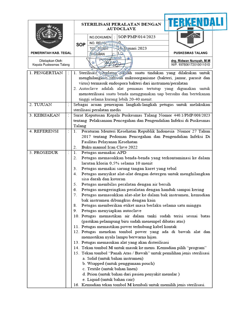 Sop Sterilisasi Peralatan Dengan Autoclave Hitam Putih | PDF