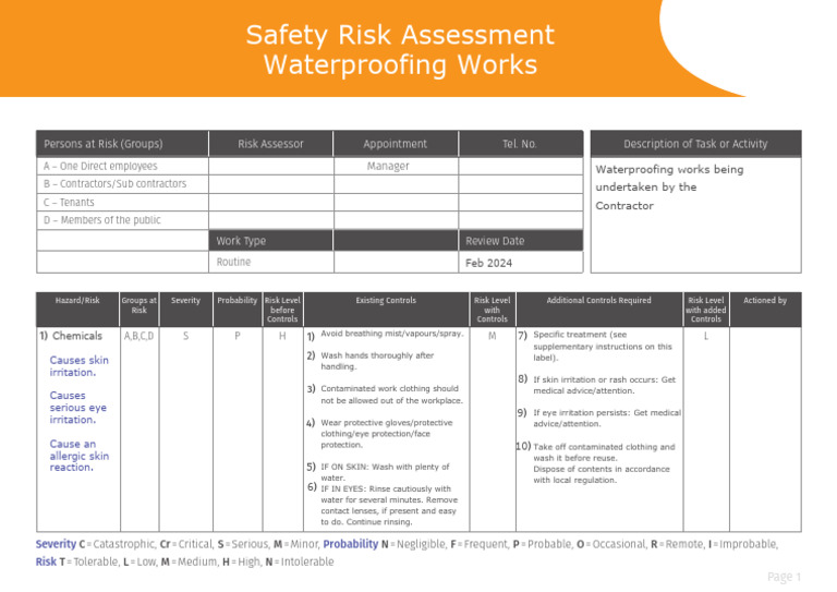 Risk Assessment-Waterproofing 1 | Download Free PDF | Risk ...
