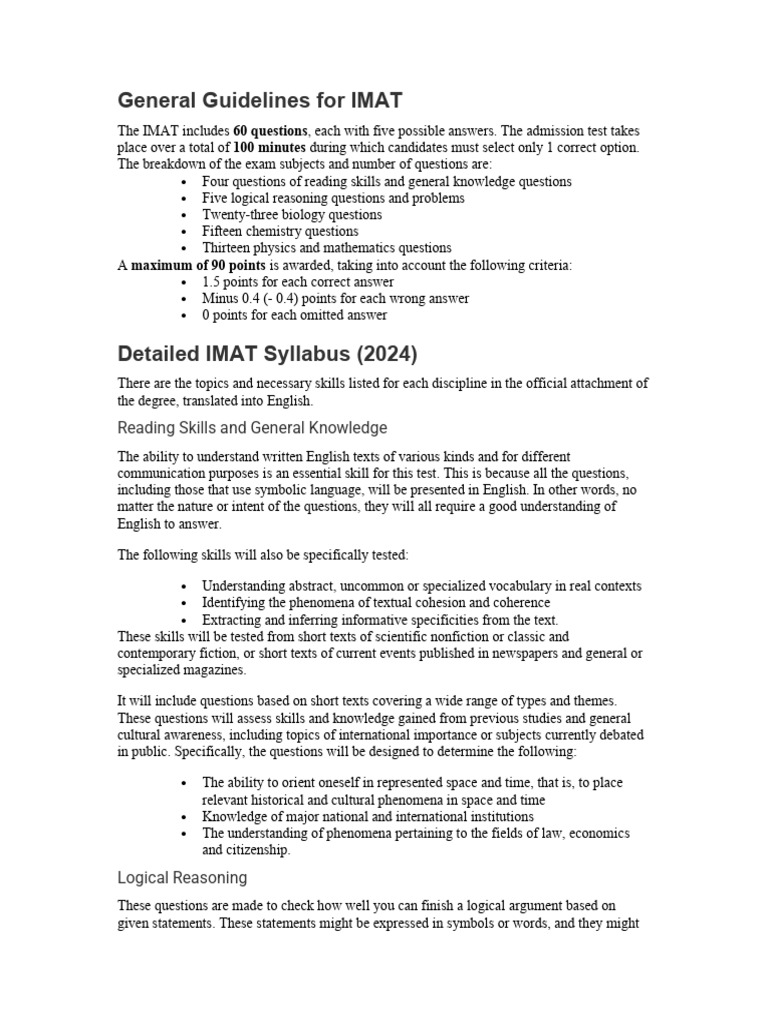 Imat 2024 Syllabus | Download Free PDF | Genetics | Force