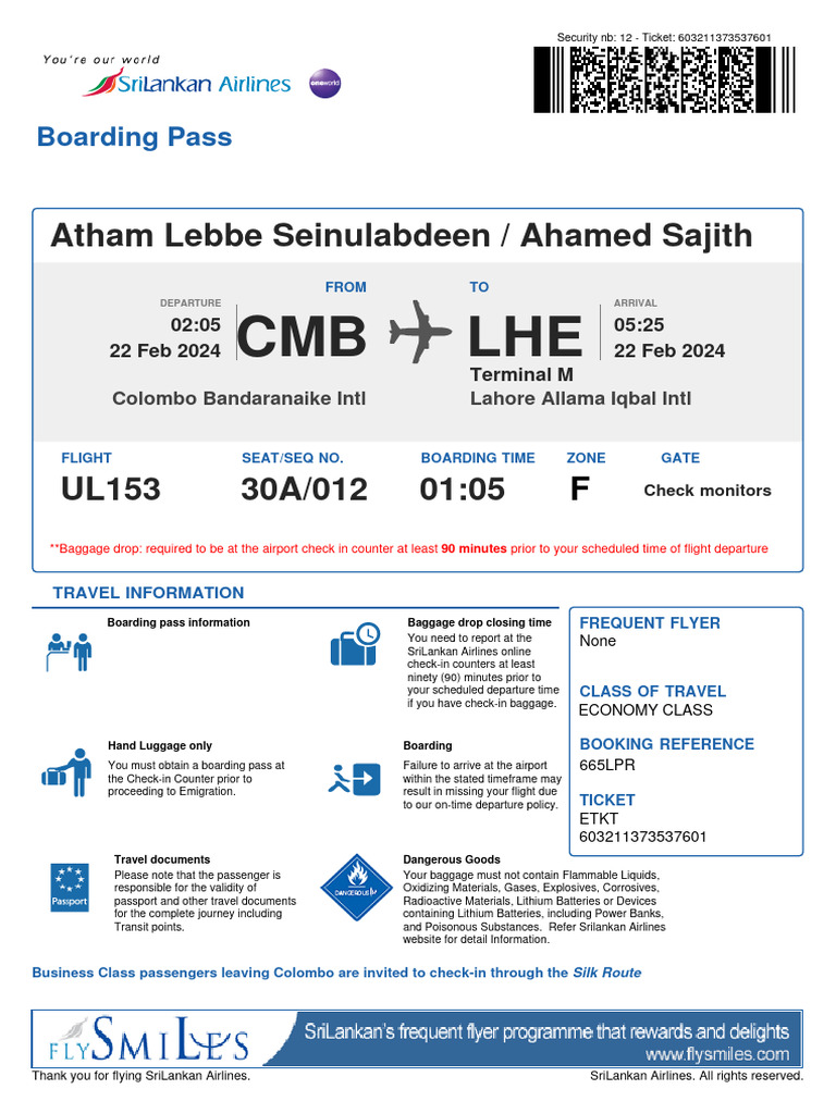 LHE CMB: Atham Lebbe Seinulabdeen / Ahamed Sajith | Download Free PDF | Aviation
