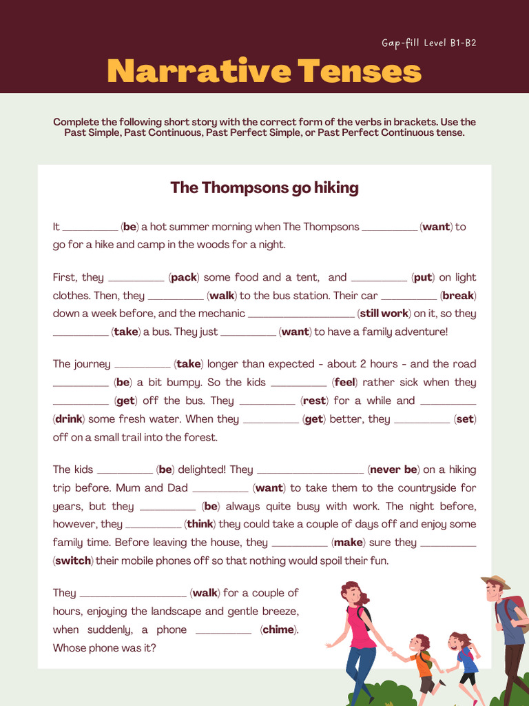 Yellow & Brown Narrative Tenses Gap-fill Level B1-B2 Worksheet_20240121 ...