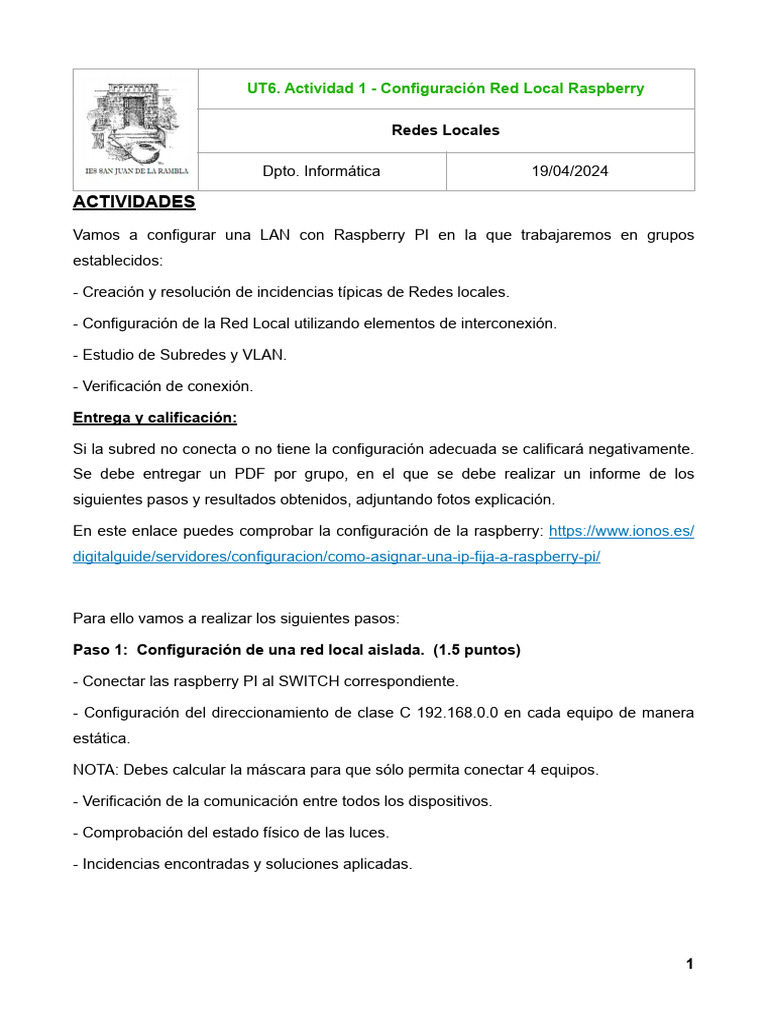 Configuración de Red Local con Raspberry PI | PDF | Telecomunicaciones ...