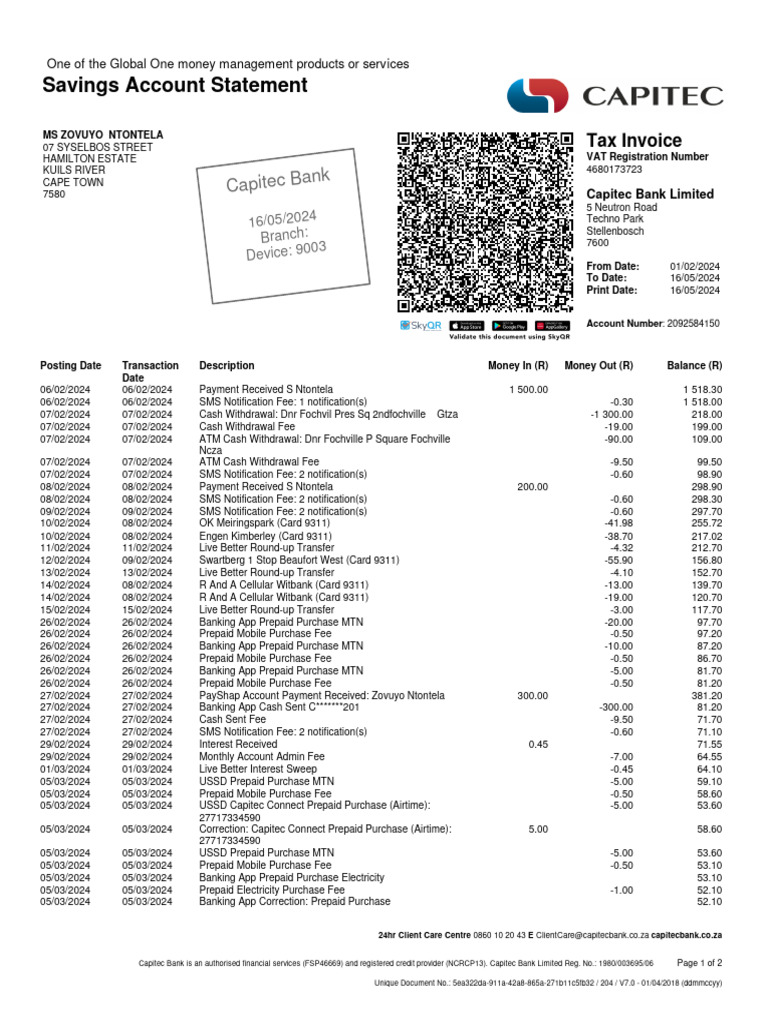 Account Statement 1-Feb-2024 To 16-May-2024 | PDF | Prepaid Mobile ...