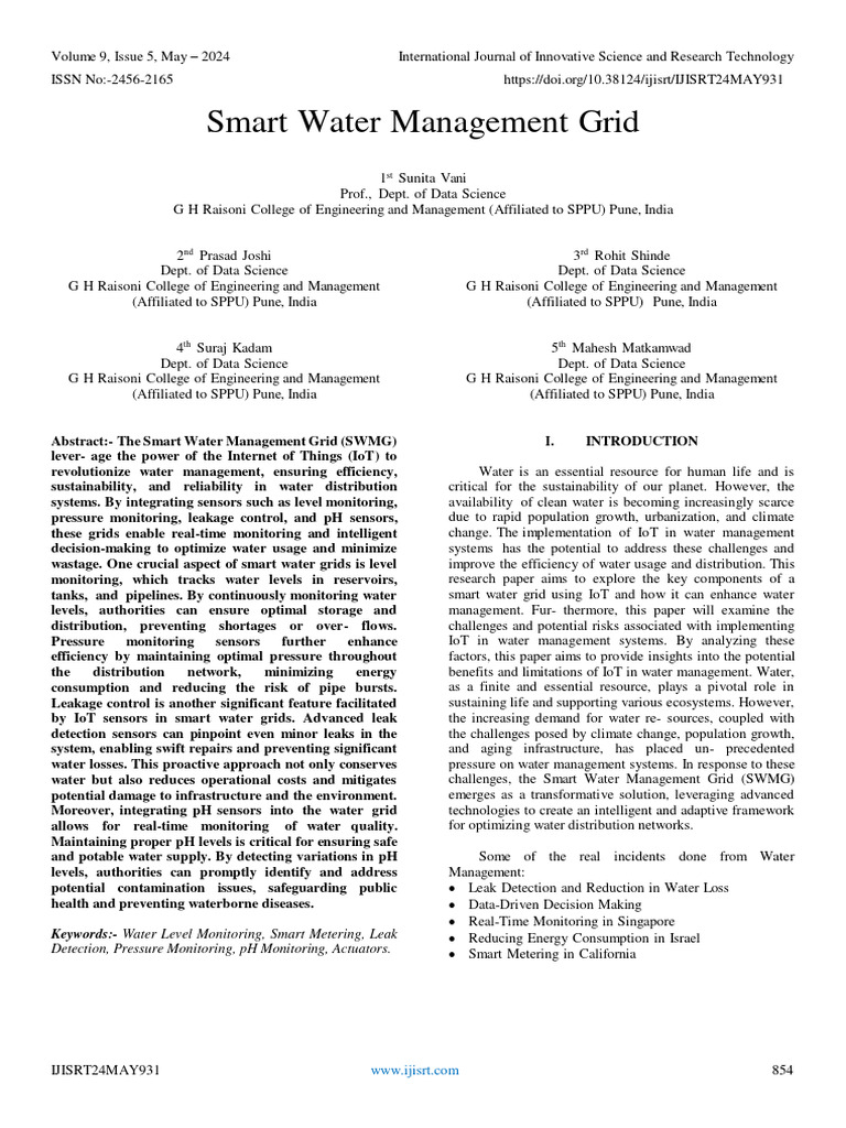 Smart Water Management Grid Pdf Internet Of Things Computer Network