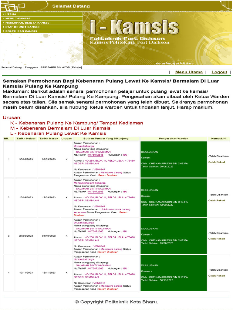 Laman Web Rasmi Kamsis Politeknik Kota Bharu | PDF
