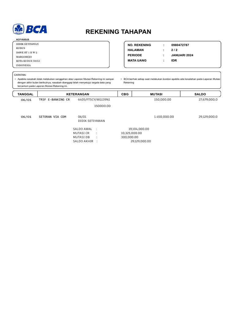 E Statement BCA | PDF